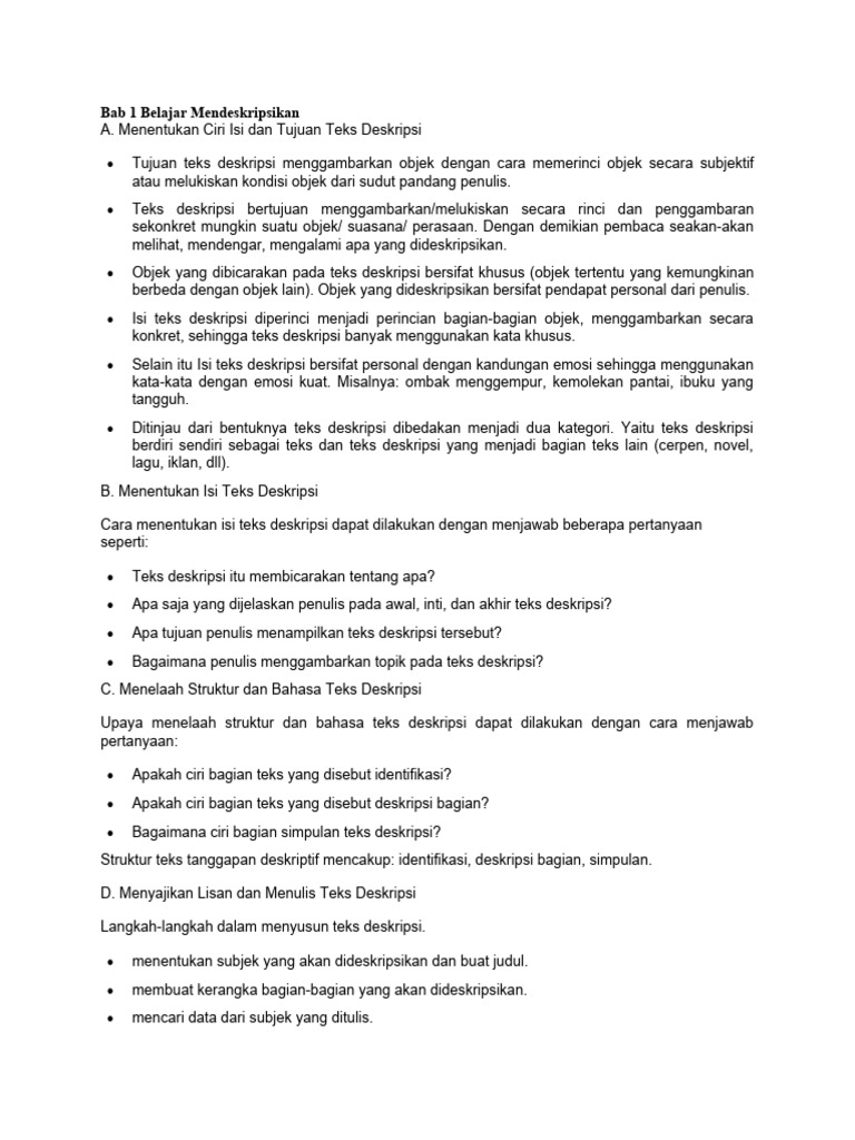 Bab 1 Belajar Mendeskripsikan | PDF | Kajian Bahasa Asing