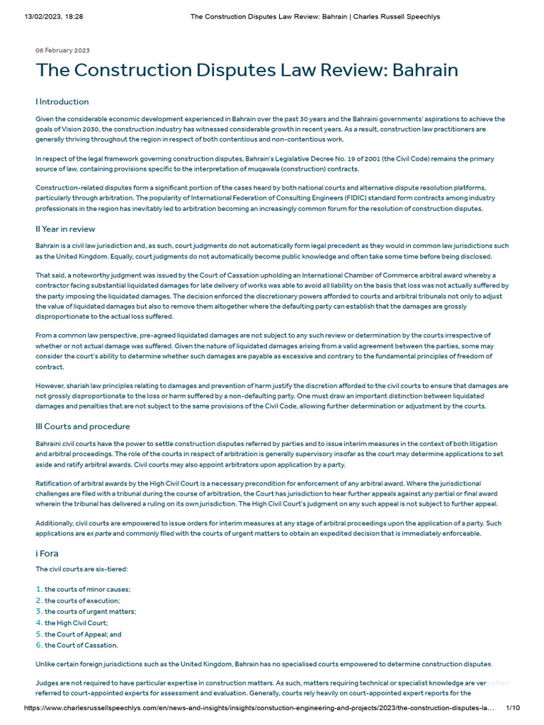 Construction Disputes - Bahrain Law | PDF | Arbitration | Lawsuit