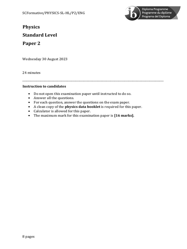 Unit A1 - Formative (SL - HL) 2023 (P2) | PDF | Speed | Motion (Physics)