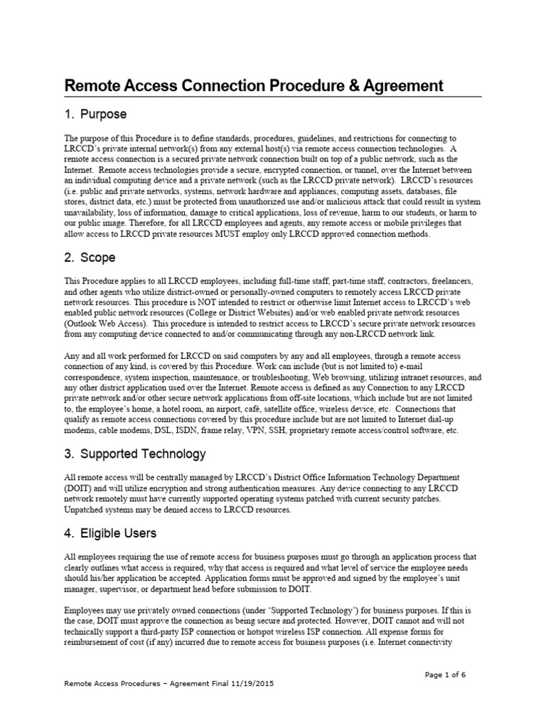 Remote Access Procedure Agreement | PDF | Computer Network | Internet