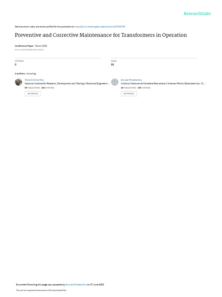 Preventive and Corrective Maintenance For Transformers in Operation | PDF | Transformer ...