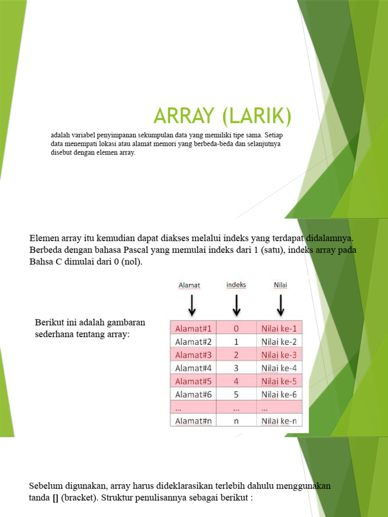 Materi Array 1 Dimensi | PDF | Metode & Bahan Ajar | Teknologi & Rekayasa