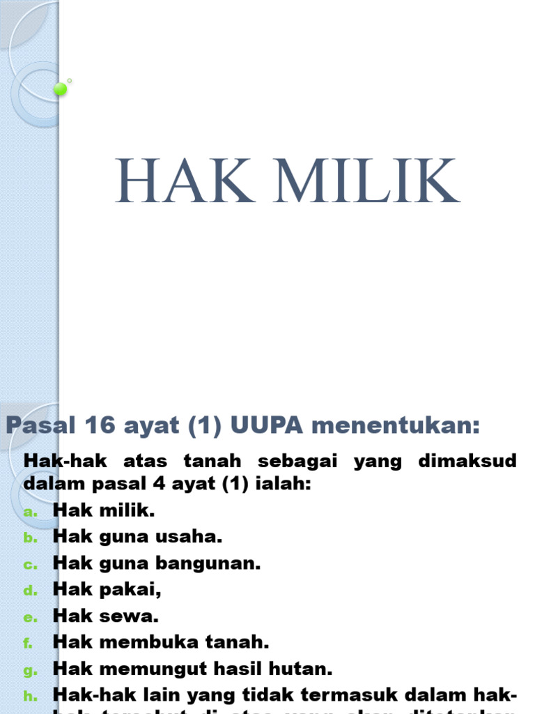 Panduan Lengkap Hak Milik Tanah UUPA | PDF | Hukum
