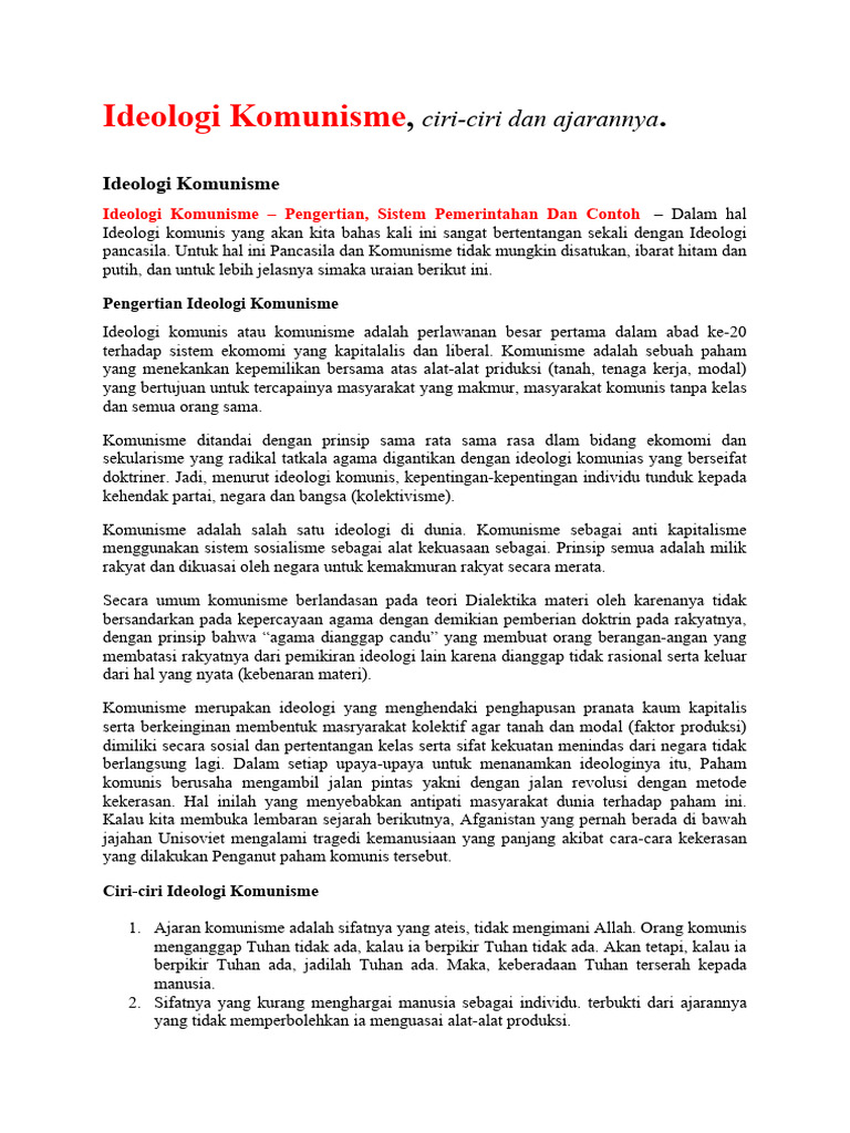 Ciri-Ciri dan Contoh Ideologi Komunisme | PDF