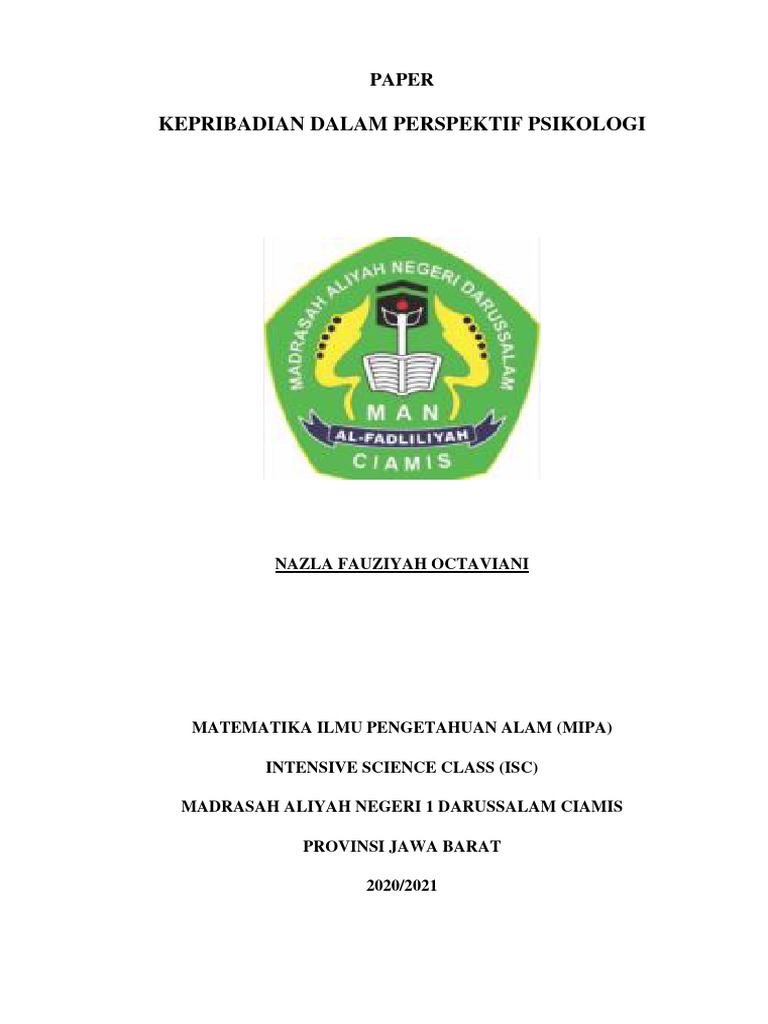 Kepribadian Dalam Perspektif Psikologi | PDF