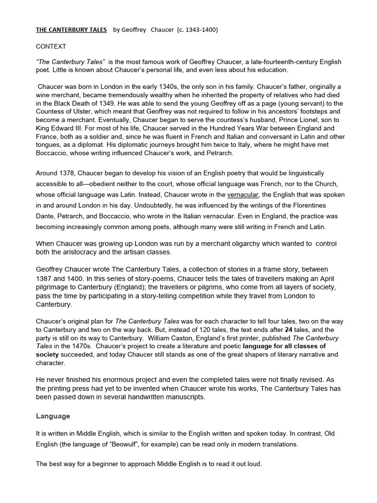 Overview of The Canterbury Tales | PDF | The Canterbury Tales