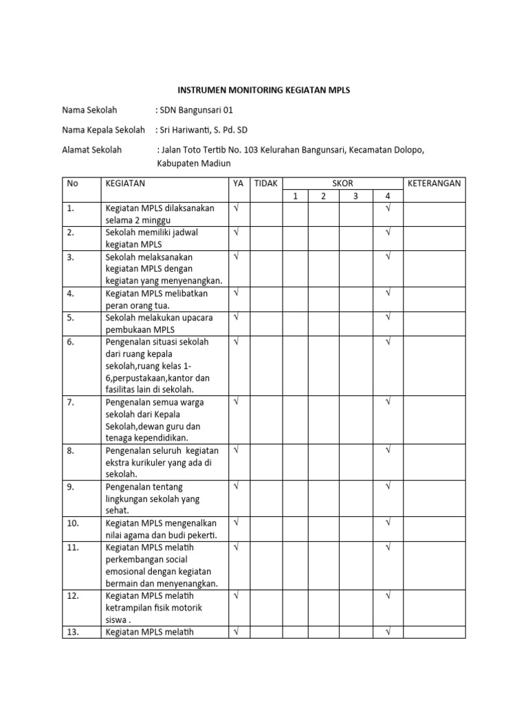 Instrumen Monev MPLS (Revisi Akhir) | PDF | Karier & Perkembangan