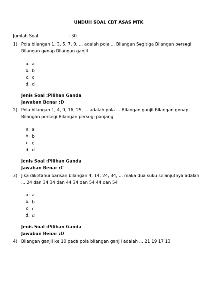 Lembar Soal CBT Asas MTK | PDF