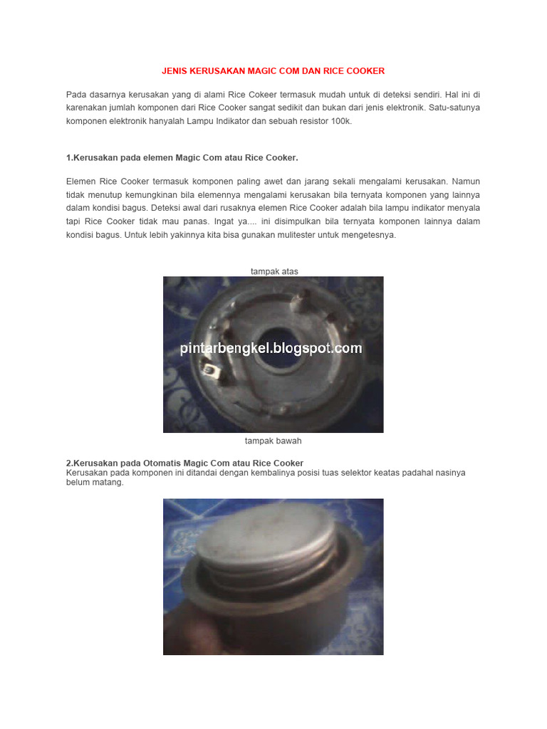 Jenis Kerusakan Magic Com Dan Rice Cooker | PDF | Griya & Taman | Sains ...