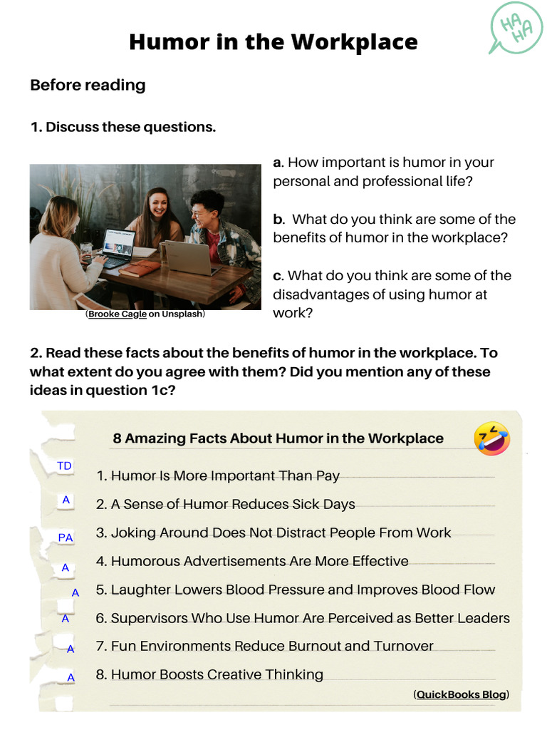 Humor in The Workplace - Ss Worksheet | PDF | Humour | Jokes
