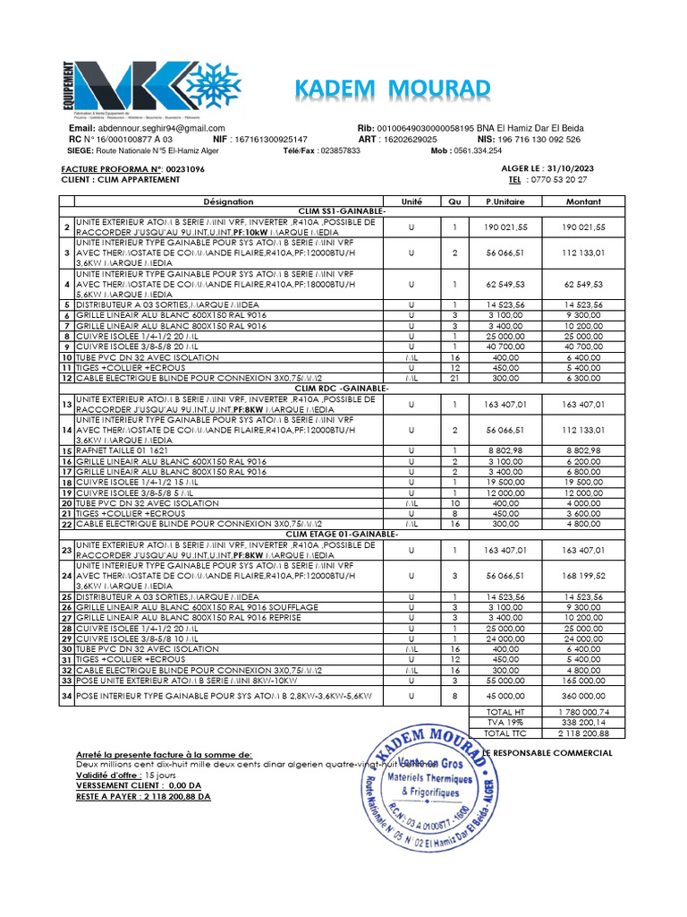 Devis F&P Clim Gainable | PDF