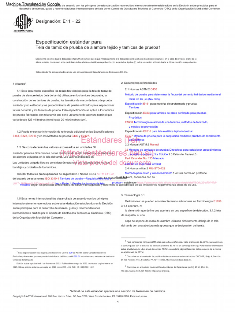 Astm E11 22 | PDF | Organización internacional para la estandarización | Regulación