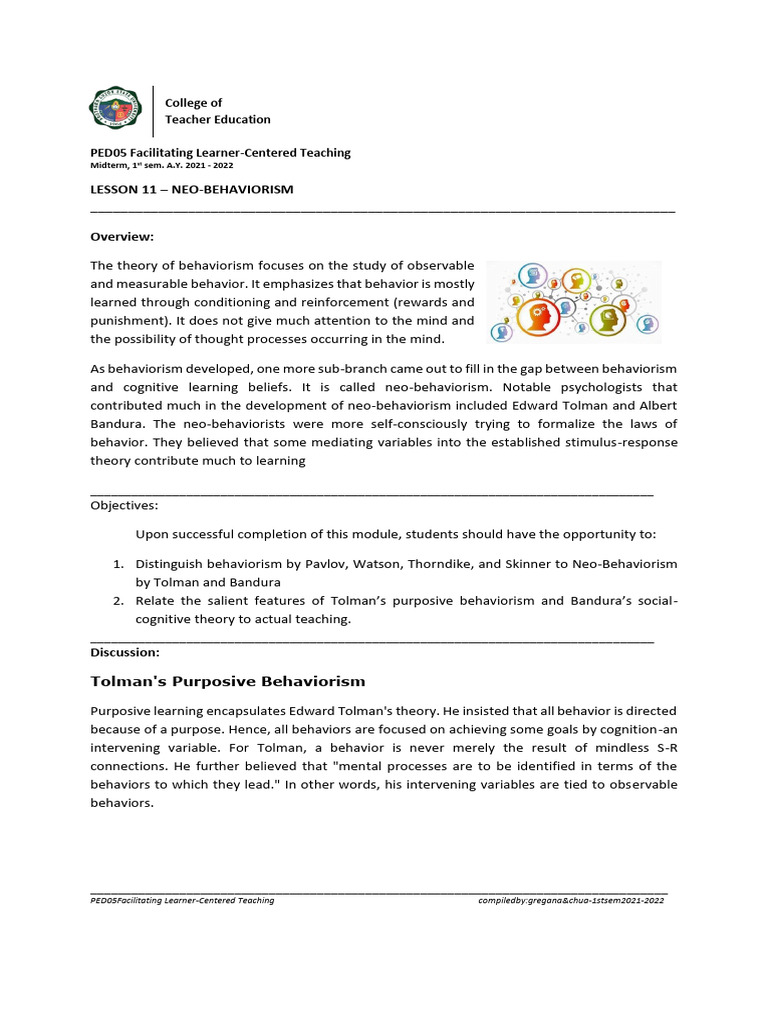 Neo-Behaviorism for Educators | PDF | Behaviorism | Learning