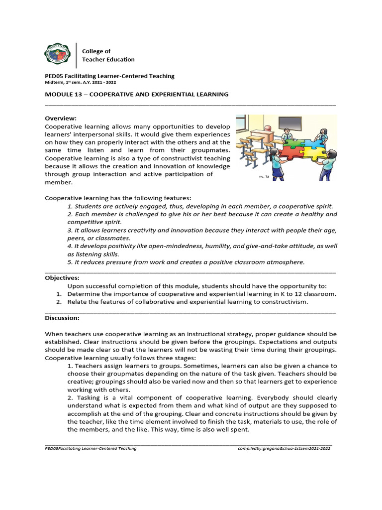 PED05 - Lesson 13 - Cooperative and Experiential Learning | PDF | Learning | Constructivism ...