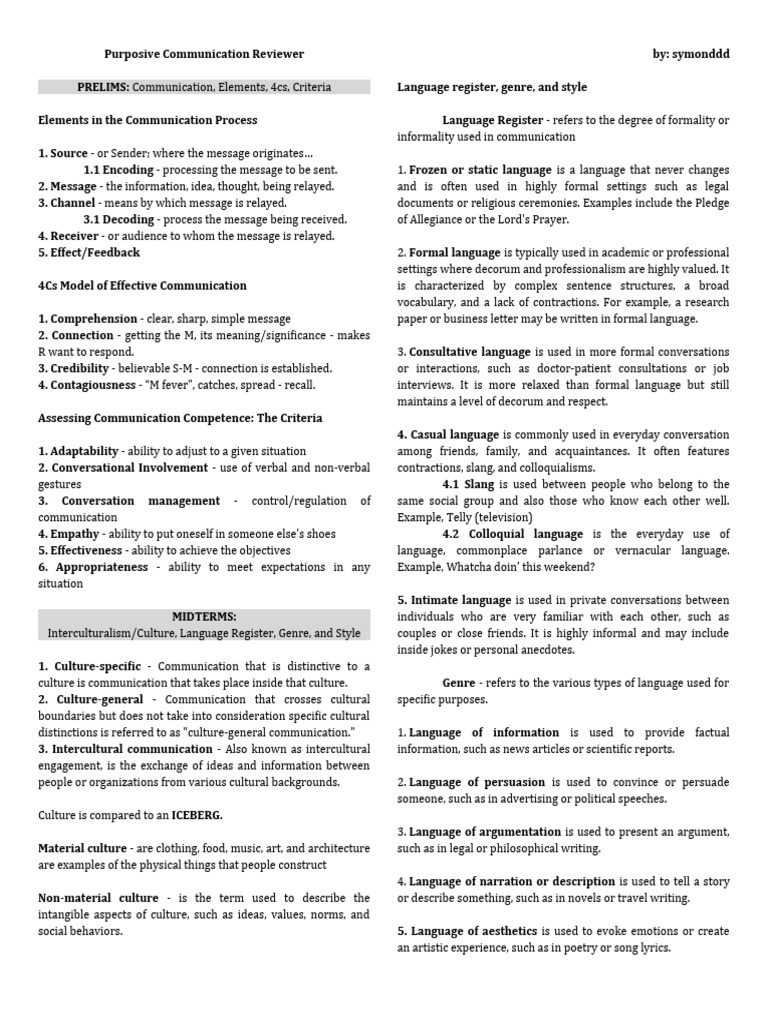 Purposive Communication Reviewer | Download Free PDF | Communication | Aesthetics
