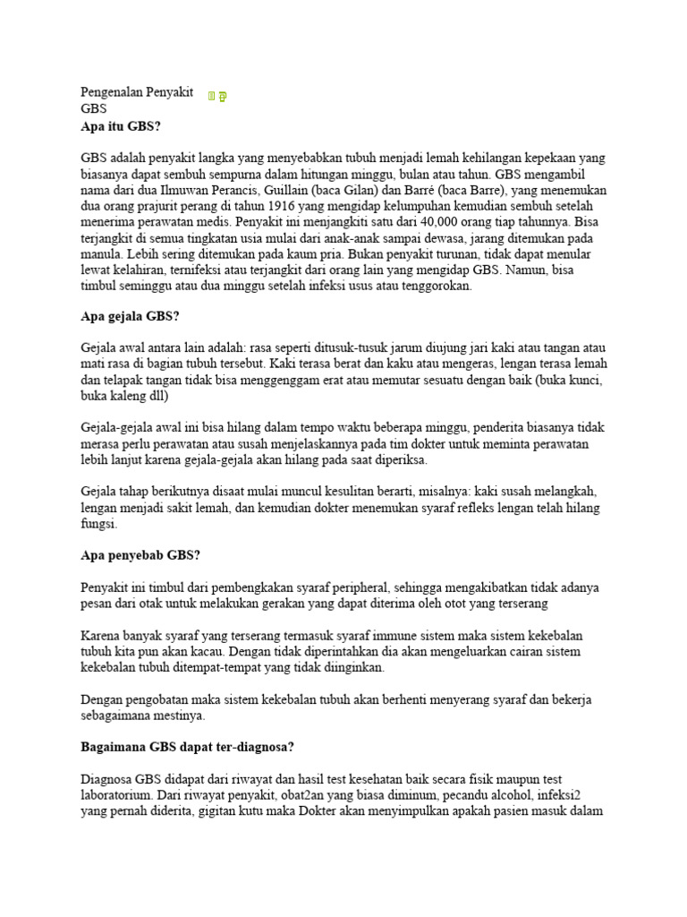 Pengenalan Penyakit GBS | PDF