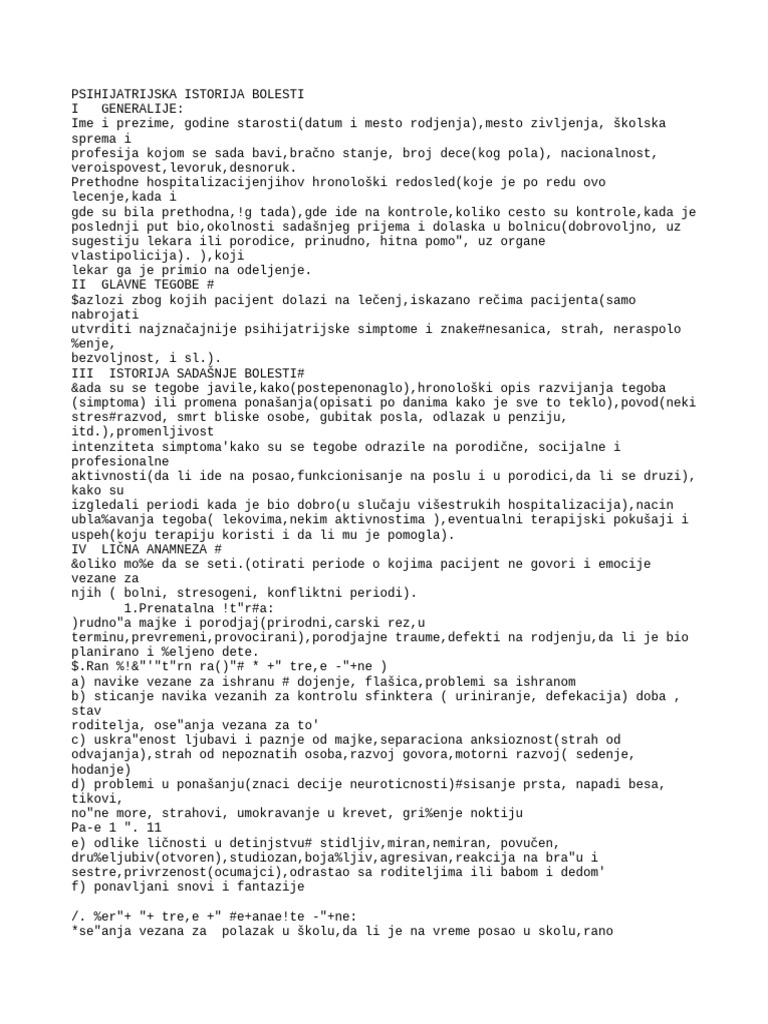 Psihijatrijska Anamneza I Status Najbolji | PDF