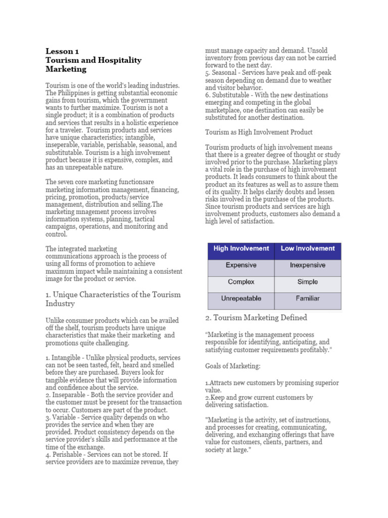 Tourism and Hospitality Marketing Prelim Reviewer Topic 1 To Topic 4 ...