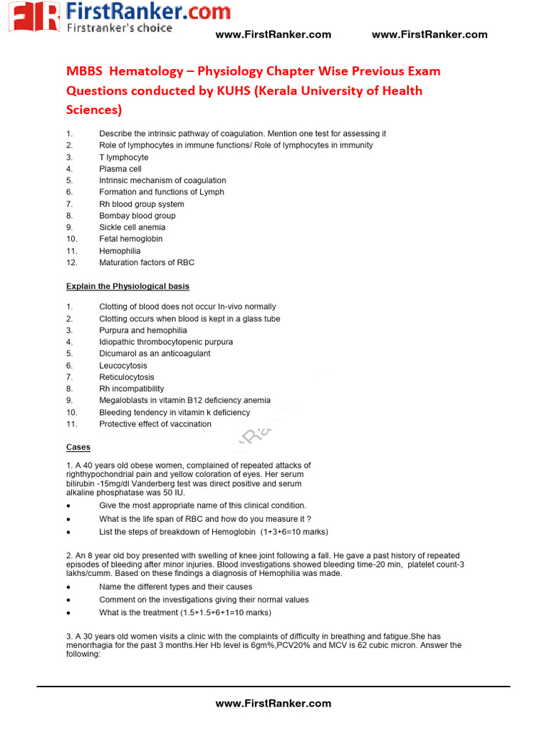 KUHS - MBBS - Chapter Wise Important Questions - Physiology ...