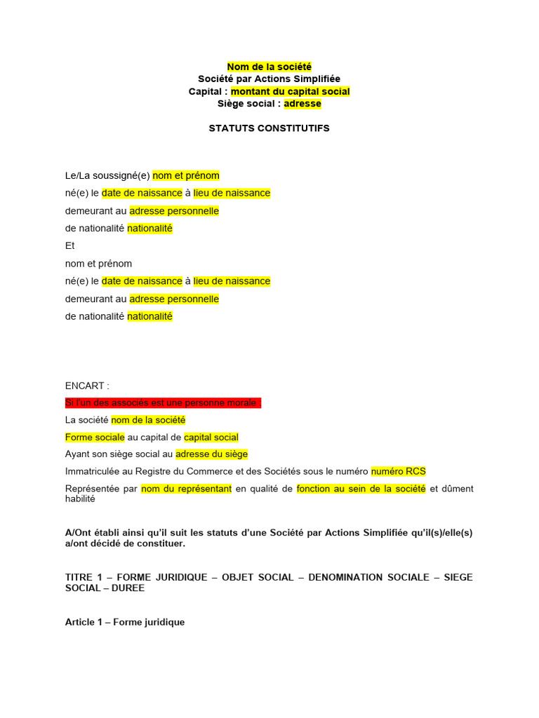 Modèle de statuts pour SAS | PDF | Action (Finance) | Business
