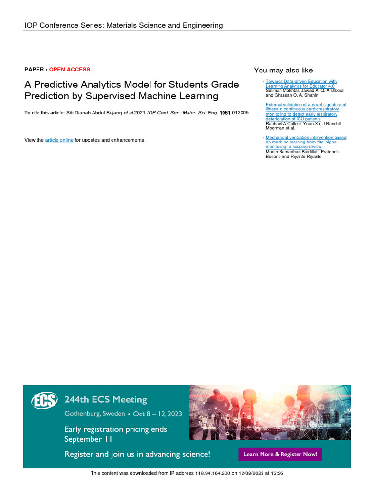 A Predictive Analysis Model For Students Grade Prediction by Supervised Machine Learning | PDF ...