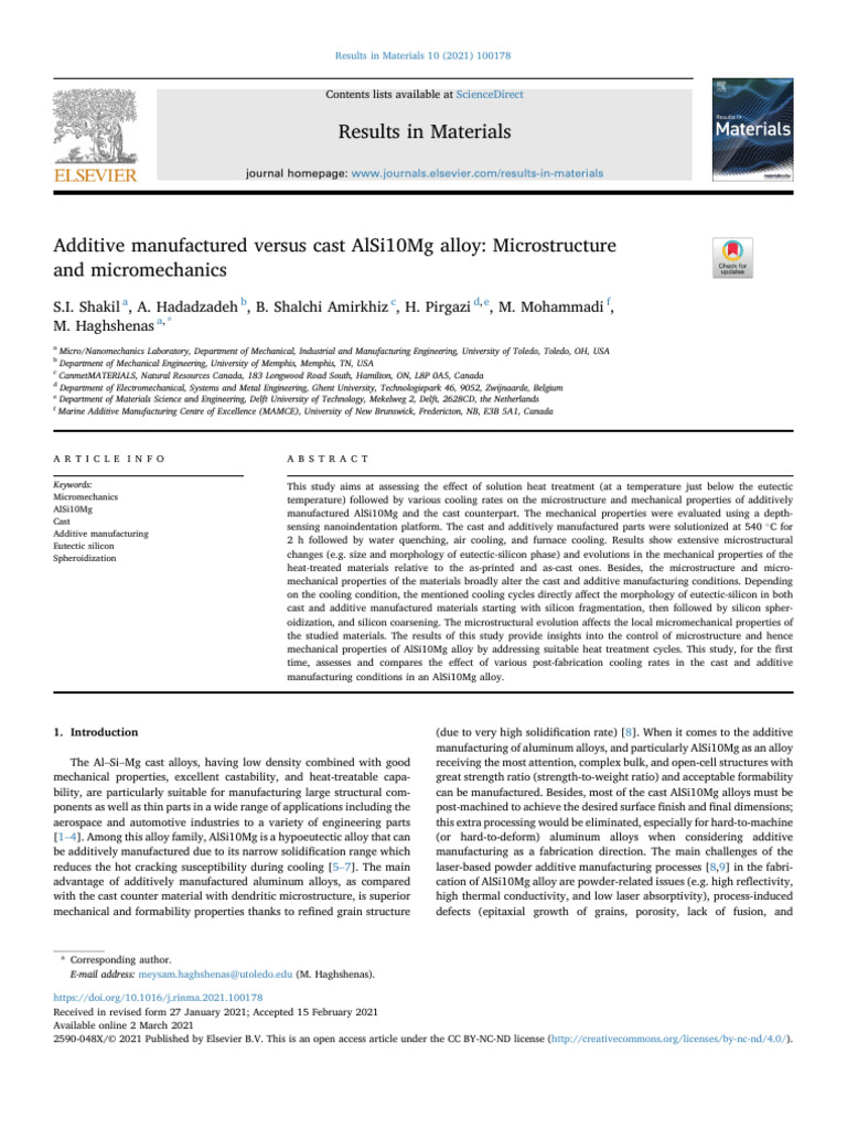 SLM Vs Cast AlSi10Mg | PDF | Heat Treating | Microstructure