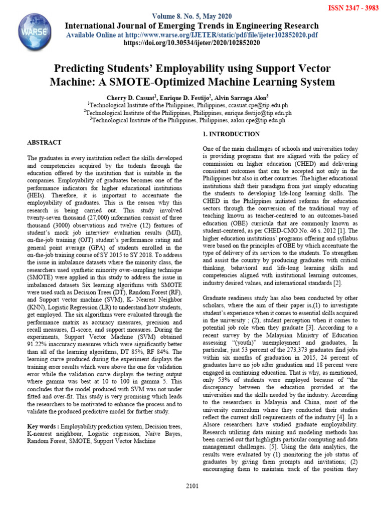Predicting Students Employability Using | PDF | Support Vector Machine | Machine Learning
