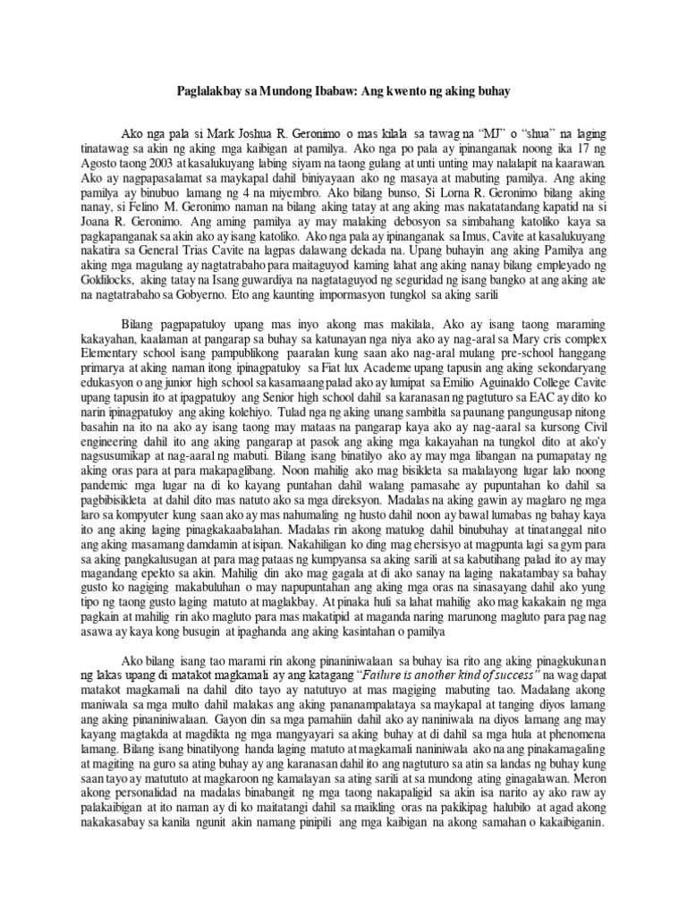Paglalakbay Sa Mundong Ibabaw Ang Kwento NG Aking Buhay | PDF
