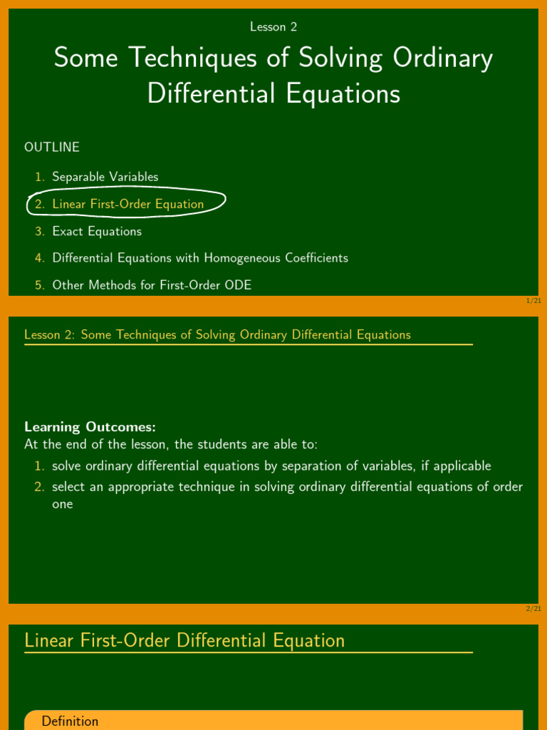Linear Differential Equation (Slides For Video Lecture) | PDF | Differential Equations | Equations