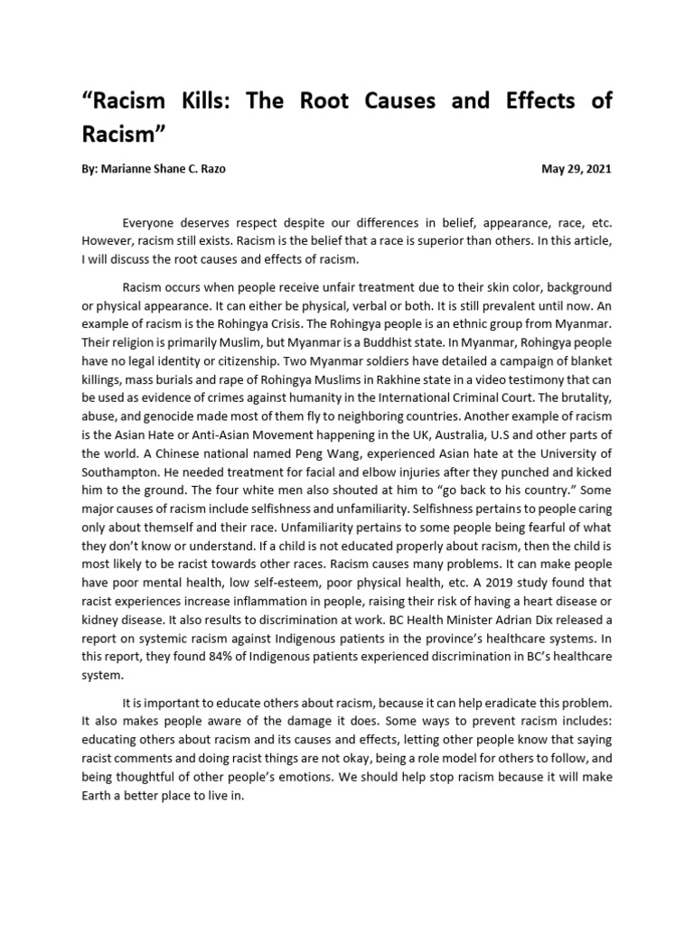 Racism Kills The Root Causes and Effects of Racism | PDF | Rohingya ...
