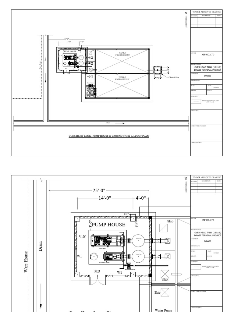 Over Head Tank Pump House Ground Tank DWG | PDF | Structural ...
