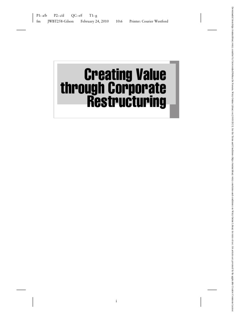 Creating Value Through Corporate Restructuring - 2012 - Gilson | PDF ... Creating Value Through Corporate Restructuring - 2012 - Gilson | PDF ...