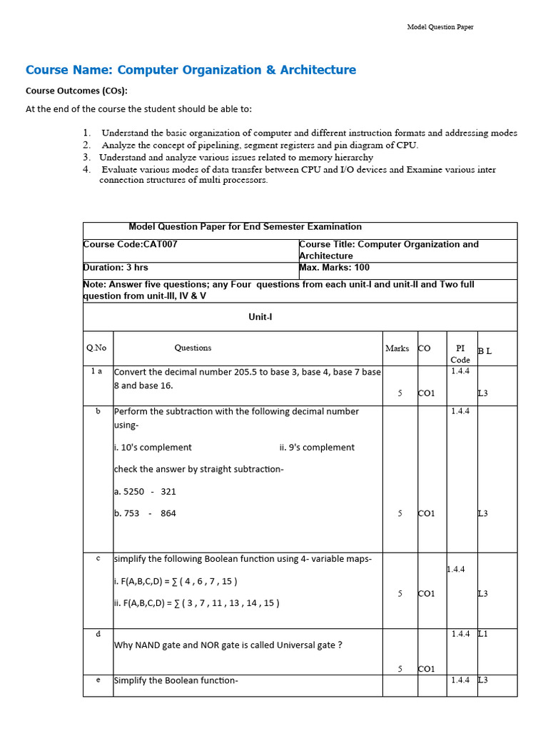 CAT007 Computer Organization and Architecture | PDF | Central Processing Unit | Digital Electronics