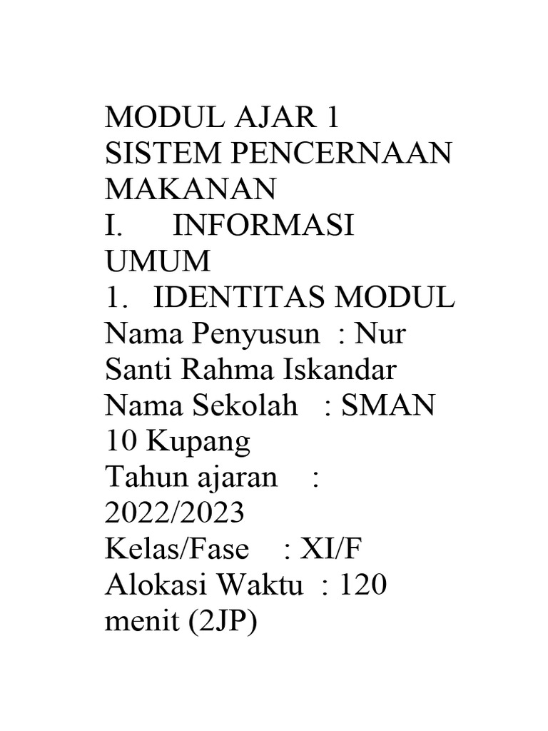 Modul Ajar Sistem Pencernaan | PDF Modul Ajar Sistem Pencernaan | PDF