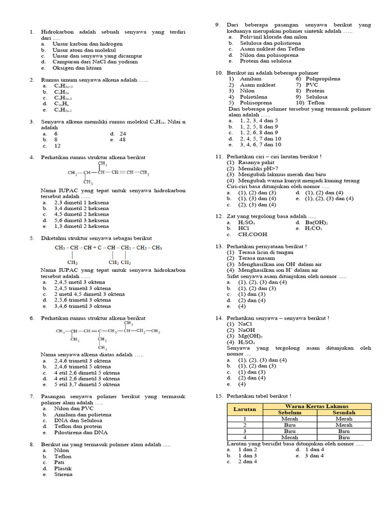 Soal Kimia PTS Genap Pamulang | PDF