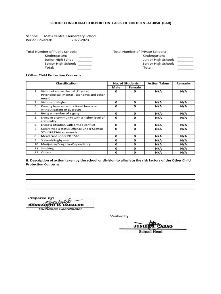 Consolidated Report On Cases of Children at Risk | PDF | Child ...