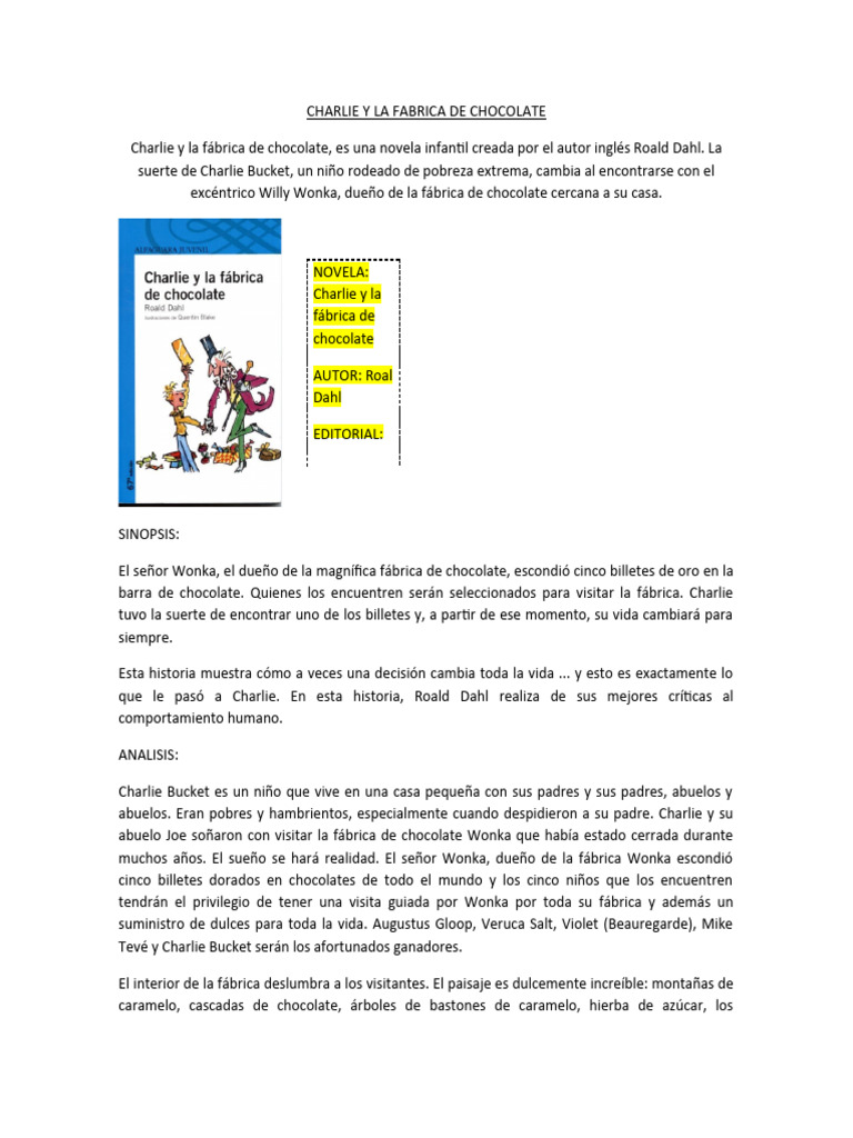 Charlie y La Fabrica de Chocolate | PDF