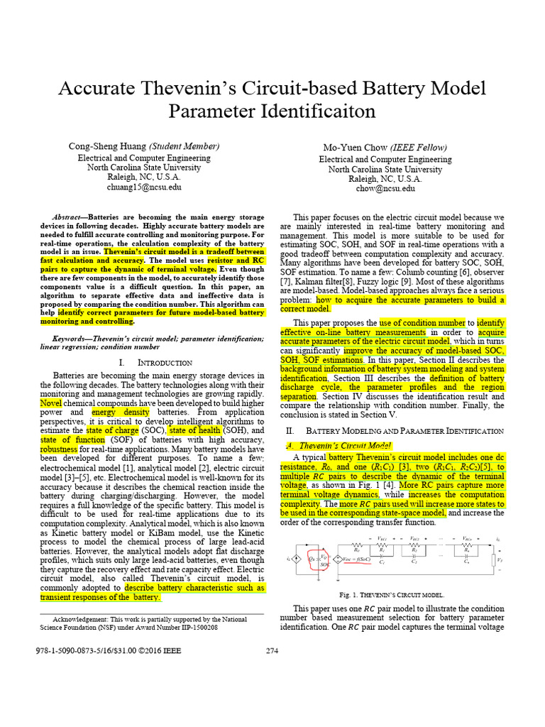 001 Accurate Thevenin's Circuit-Based Battery Model | PDF | Electrical ...