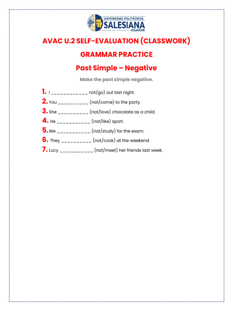 Past Simple Negative Grammar Practice | PDF