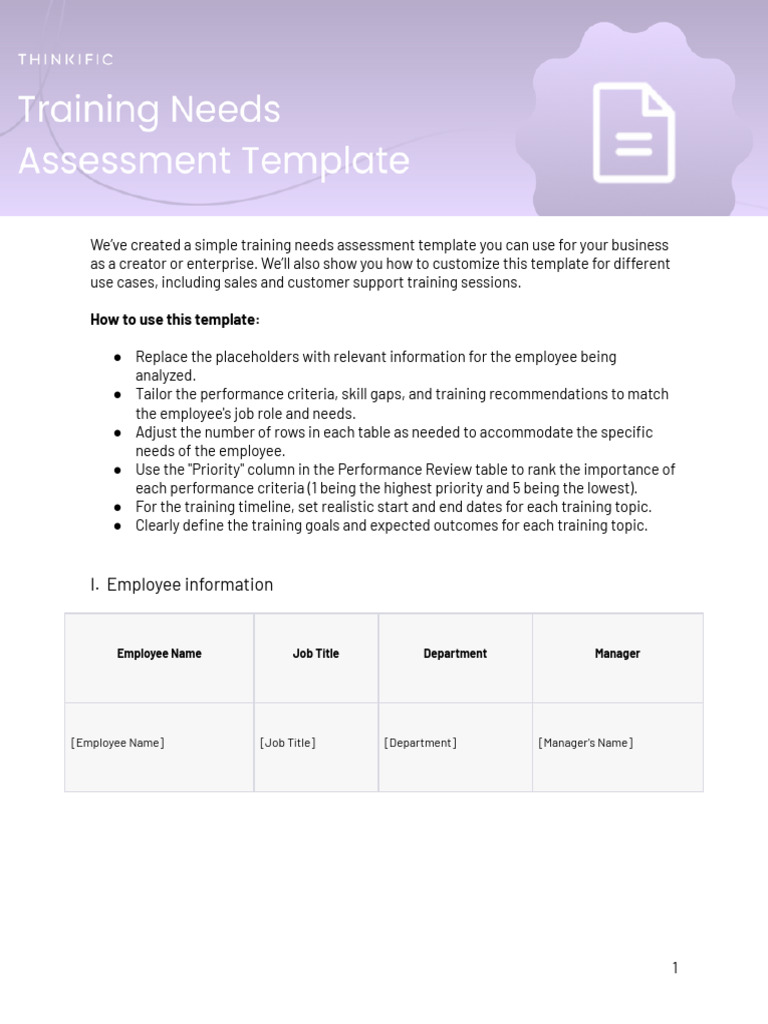 Training Needs Analysis Template | PDF | Needs Assessment | Human ...