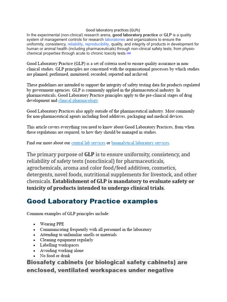Good Laboratory Practices | PDF | Chemistry | Safety