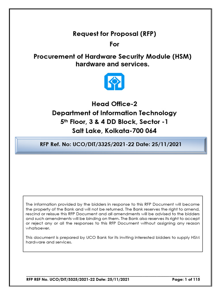 Tender Procurement of Hardware Security Module HSM 32ca93e376 | PDF | Request For Proposal ...