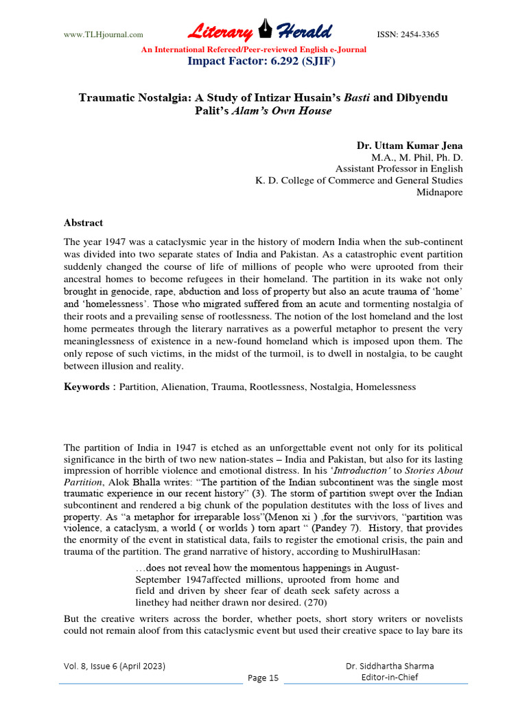 3.uttam Kumar Jena Article | PDF | Partition Of India | Psychological ... 3.uttam Kumar Jena Article | PDF | Partition Of India | Psychological ...