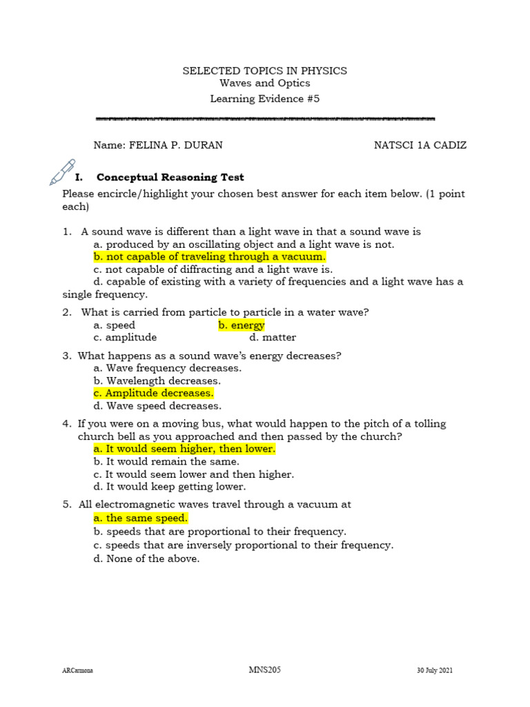 Learning Evidence#5 | PDF | Waves | Frequency