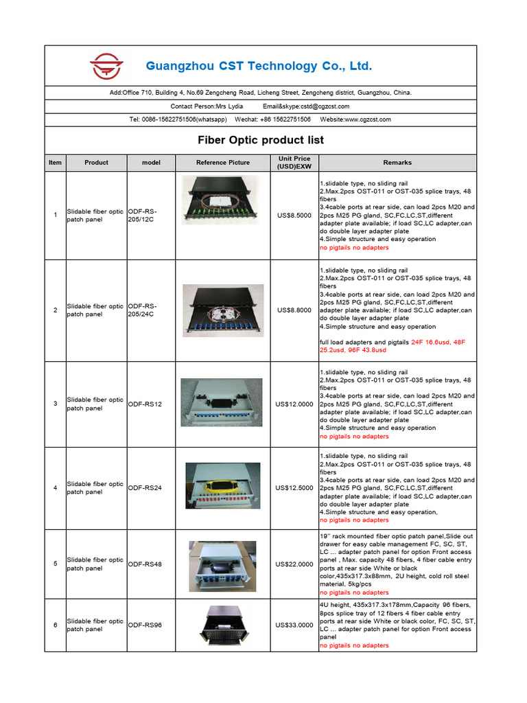 Passive Fiber Price list-CST 2022 | PDF | Optical Fiber | Cable Television
