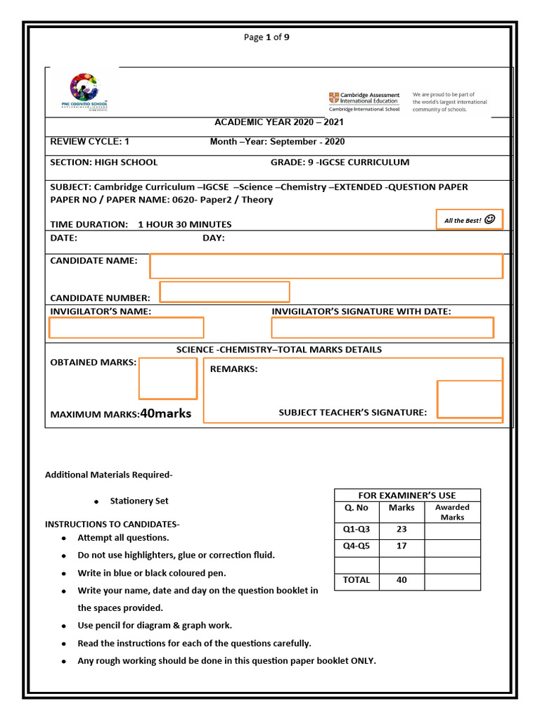 Science G9 Chem EXT P2 QP | PDF | Oxide | Sulfur