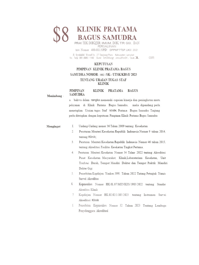 SK Uraian Tugas Staff Klinik Dan Lampirannya | PDF | Sains & Matematika