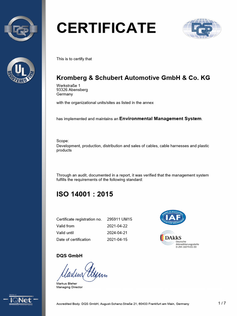 Certificate DQS ISO14001 2015 Environmental Management en | PDF | Policy | International Business