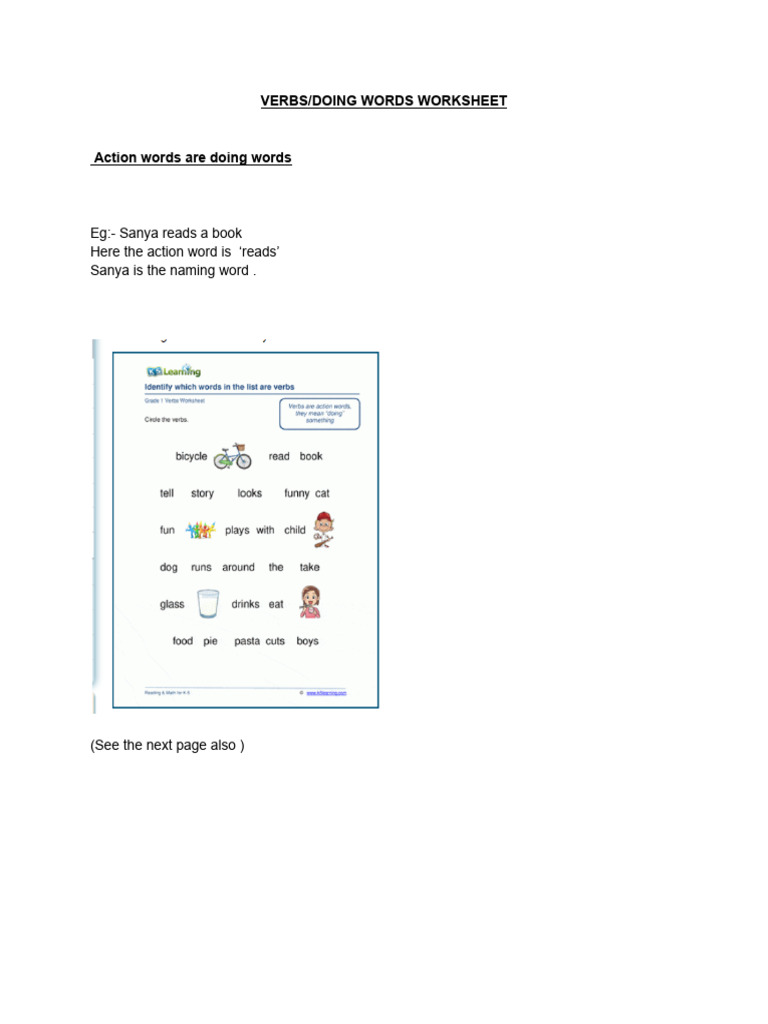 Verbs - Doing Words Worksheet | PDF