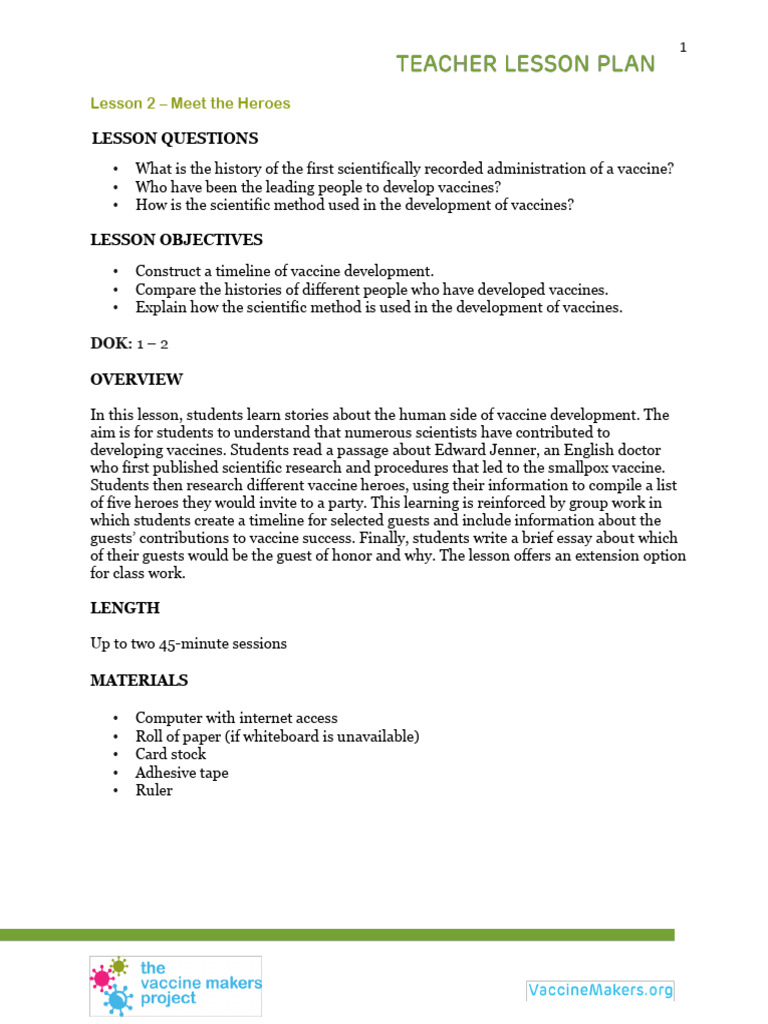 ES - Teacher Lesson Plan - lesson2.FINAL | PDF | Vaccination | Vaccines